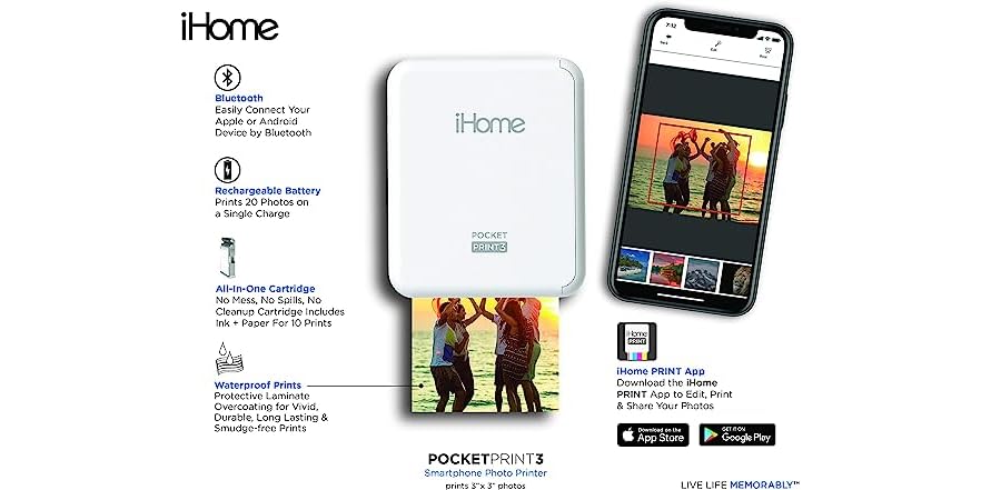 iHome® PocketPrint3™ Mobile Color Photo