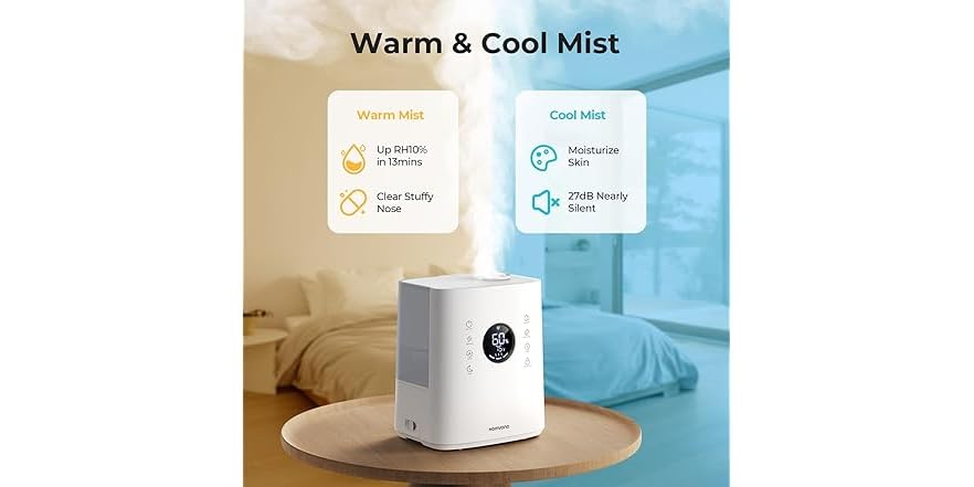 Homvana Humidifiers for Bedroom Large Room, 6.5L Top-Fill Warm & Cool ...