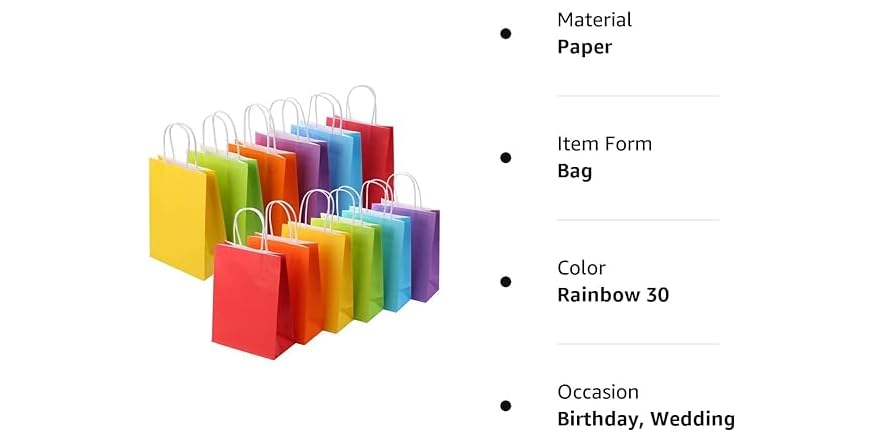 30 Pieces Paper Rainbow Party Bags