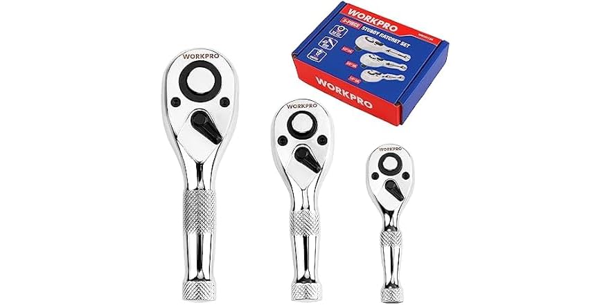 3pc Stubby Ratchet Set,1/4", 3/8", 1/2"