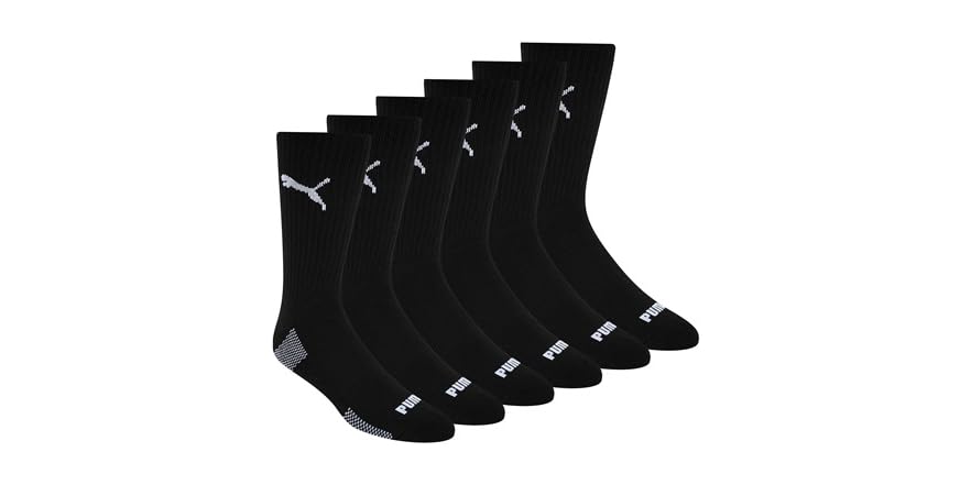 PUMA mens 6 Pack Crew Socks, Dark Gray,