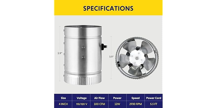 HealSmart 4'' Inline Booster Fan