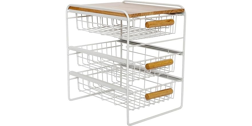 Origami 3 Tier Shelf w/ Drawers, White