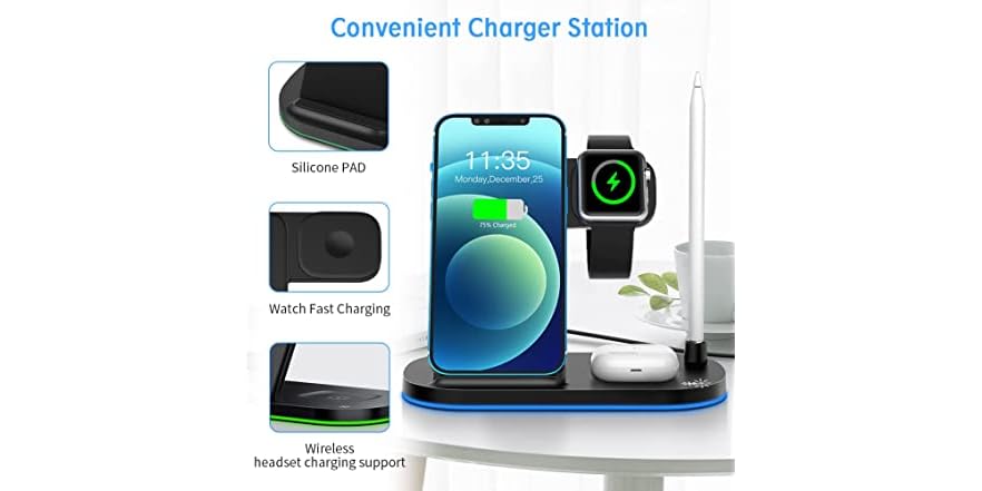 WAITIEE Wireless Charging Station 4 in 1