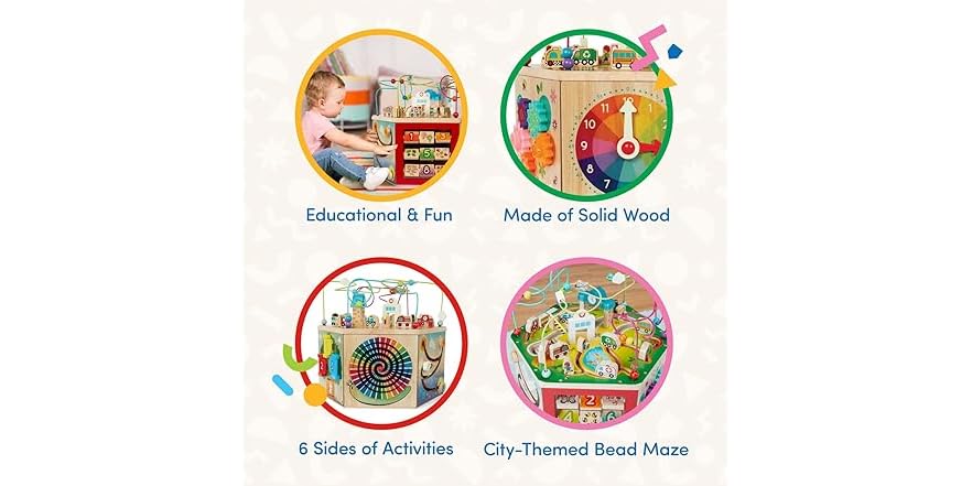 Battat Wooden Activity Cube – City Themed