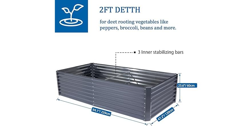 KGAR Raised Garden Metal Bed 8x4x2ft