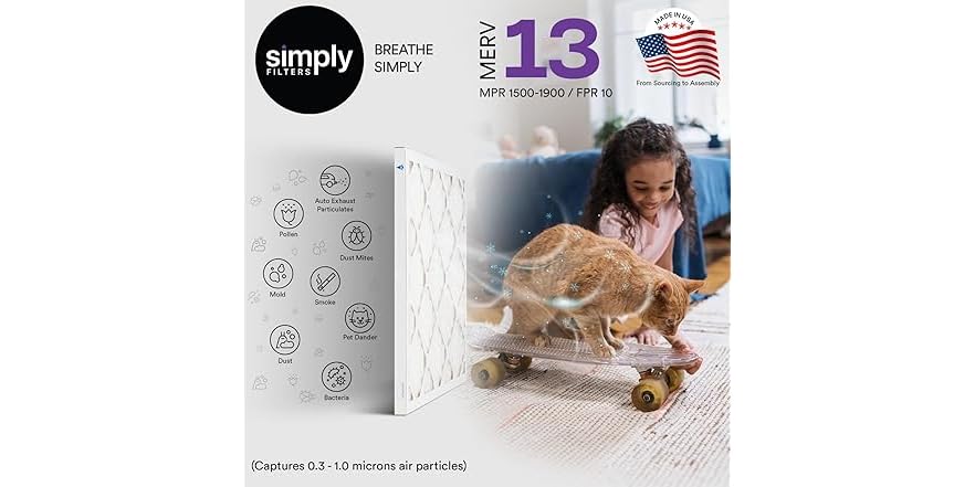 Simply Air Filter, Merv 13, MPR 1500, 12 Pack (Open Box)