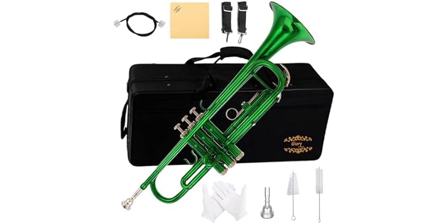 Green Trumpet With Case & Pair of Gloves