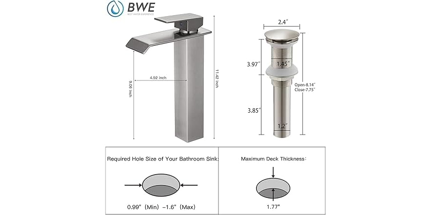 BWE 6004H-N Brushed Nickel Sink Faucet Waterfall