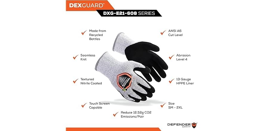Defender DEXGUARD ANSI A6 Cut Resistant Gloves 6pr