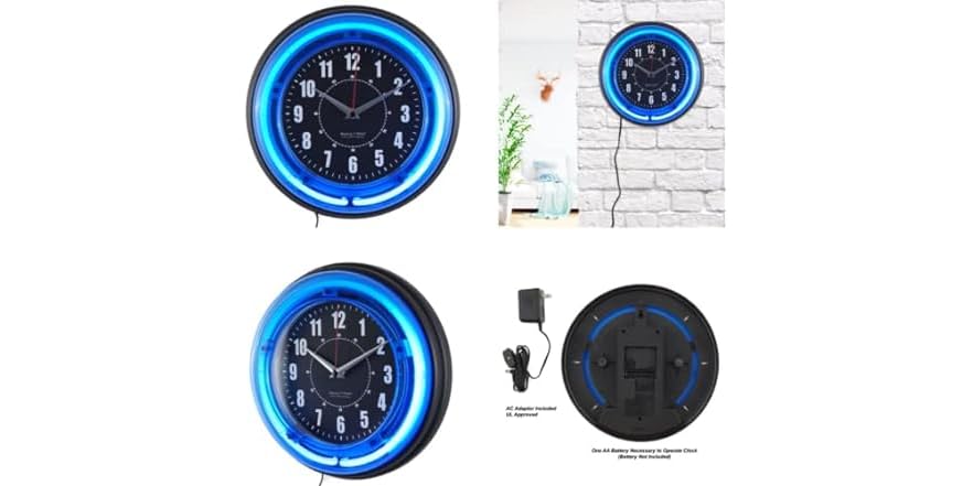 11" Neon Wall Clock, Neon Blue