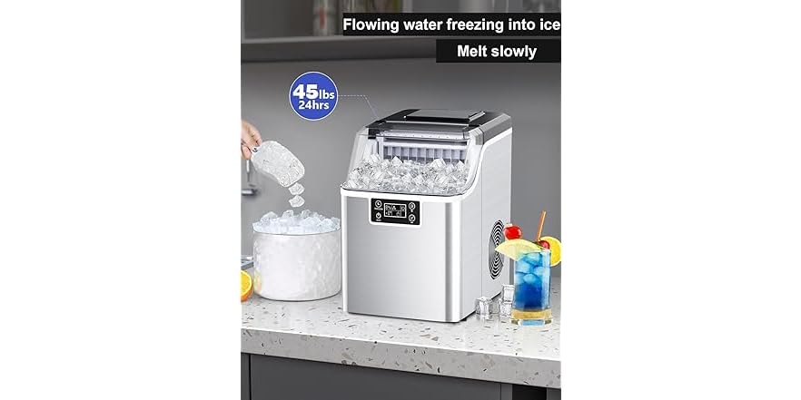Kndko Countertop Ice Maker, 45Lbs/Day