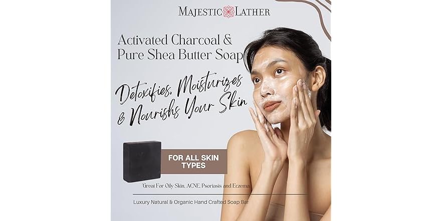 Majestic Lather Activated Charcoal & Shea Butter Luxury Bar Soap for Face