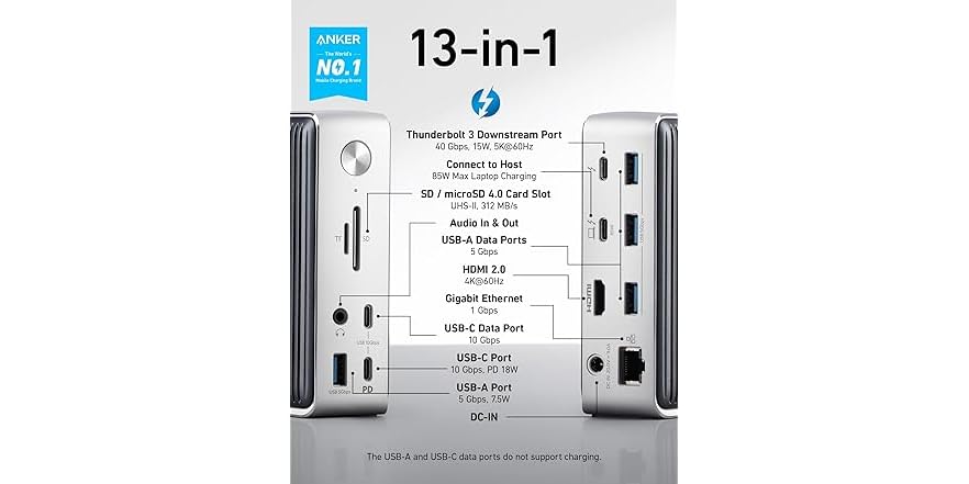 Anker 577 Docking Station (13-in-1, Thunderbolt 3) 85W Charging