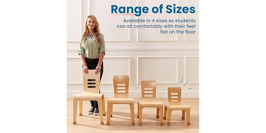 ECR4Kids Bentwood Chair, Stackable Seats, Natural, 2-Pack
