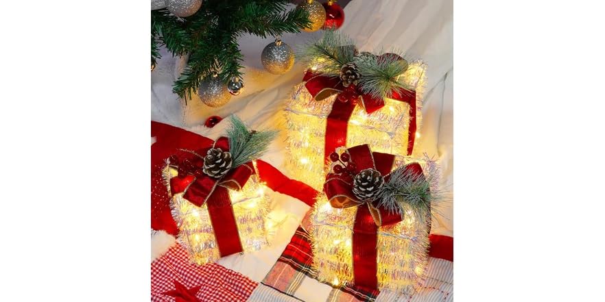 Set of 3 Christmas Lighted Gift Boxes