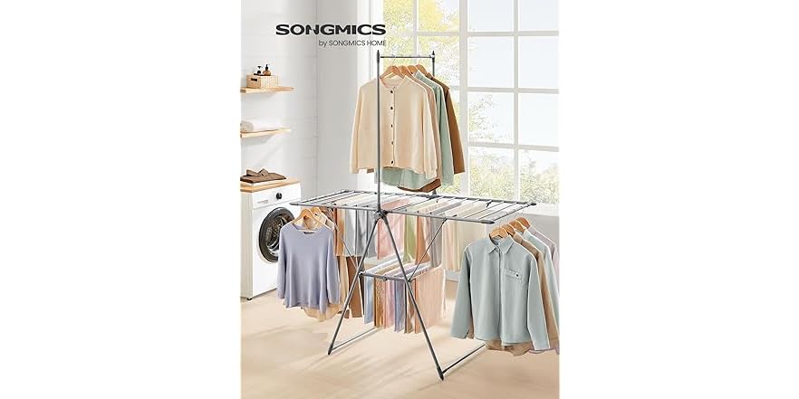 SONGMICS Clothes Drying Rack, Foldable 2-Level