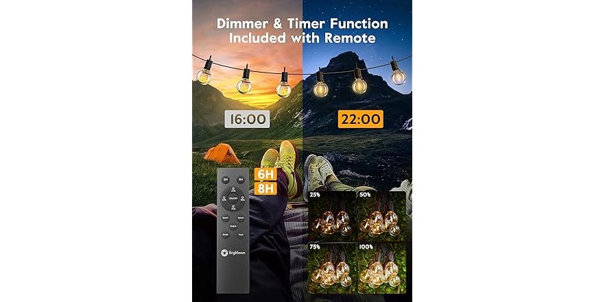 Brightown Outdoor String Lights with Remote, 38Ft