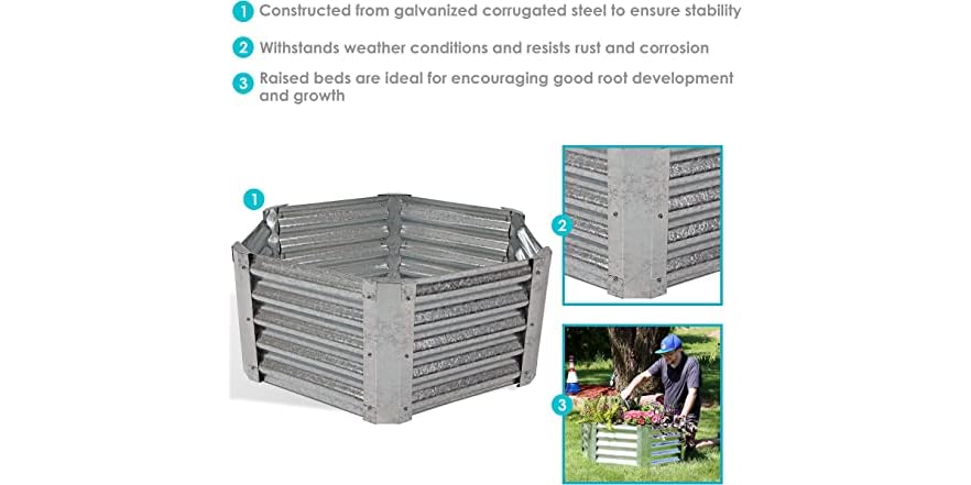 Sunnydaze 40" Raised Steel Hexagon Garden Bed