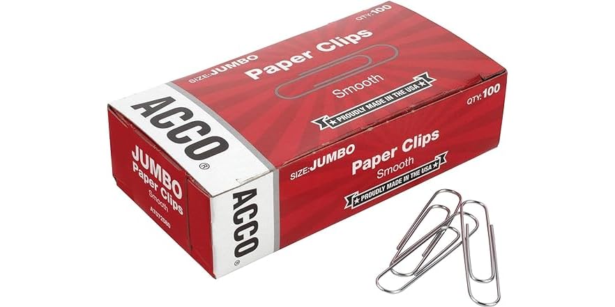 ACCO Paper Clips, Jumbo, 100 Clips/Box