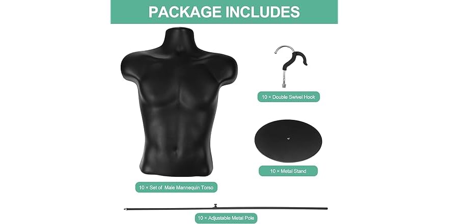 10 Pack Male Mannequin Torso with Stand
