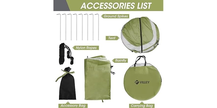 VILLEY 4 Person Easy Pop Up Tent, Waterproof
