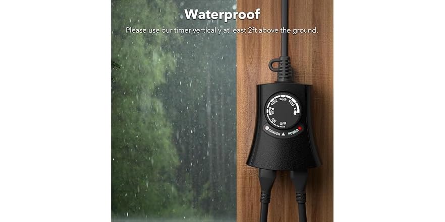 HBN Waterproof Outdoor Photocell Light Timer - 2 Outlets