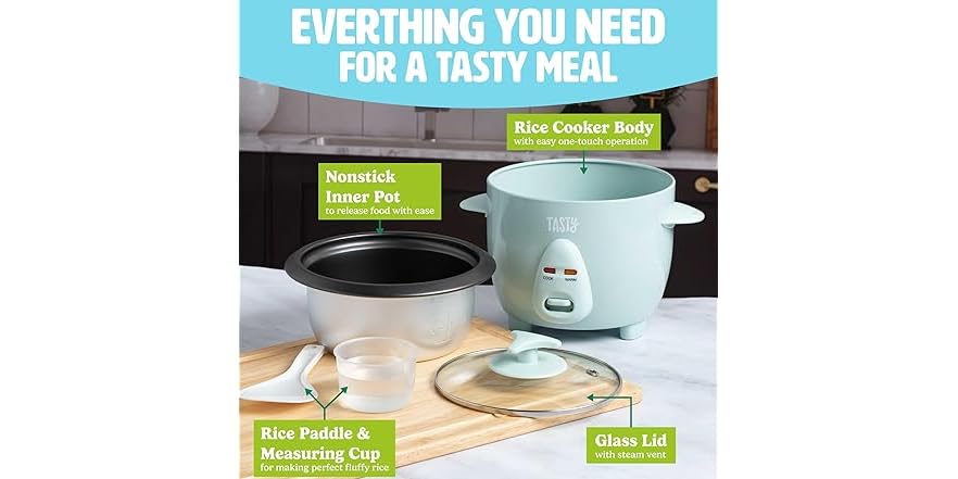 Tasty Mini Rice Cooker, 1.5-Quart, Aqua