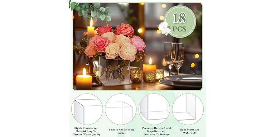 18 PC 5" Clear Cube Centerpieces Vases