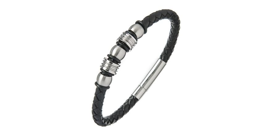 Black Braided Leather Push/Pull Bracelet
