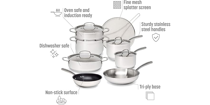Goodful 12-Piece Classic Stainless Steel Cookware Set