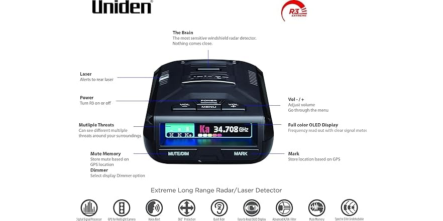 (NEW) Uniden R3 EXTREME Long Range Laser/Radar Detector (Open Box)