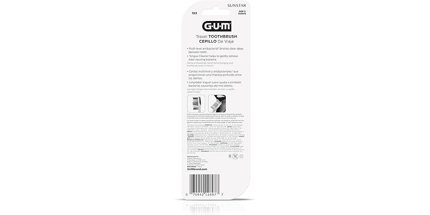 GUM Folding Travel Toothbrush, Compact Head + Ton