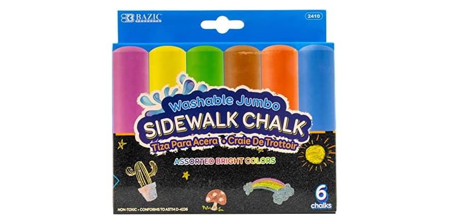 BAZIC Products Jumbo Sidewalk Chalks 6 Colors