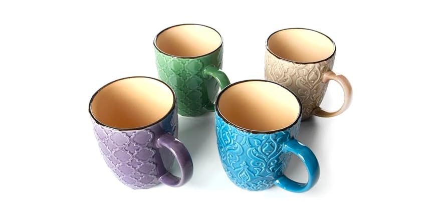 Four 15 oz Mugs Raised Pattern