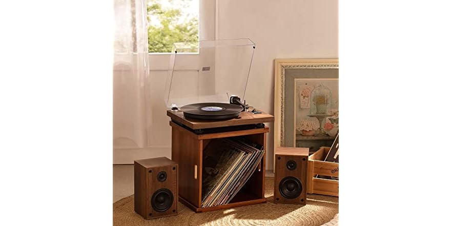 1 BY ONE Vinyl Record Player with Bookshelf Speakers
