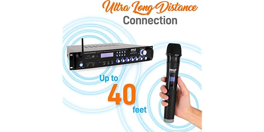 Pyle 3000W Stereo Amplifier w/Dual Wireless Karaoke Mics
