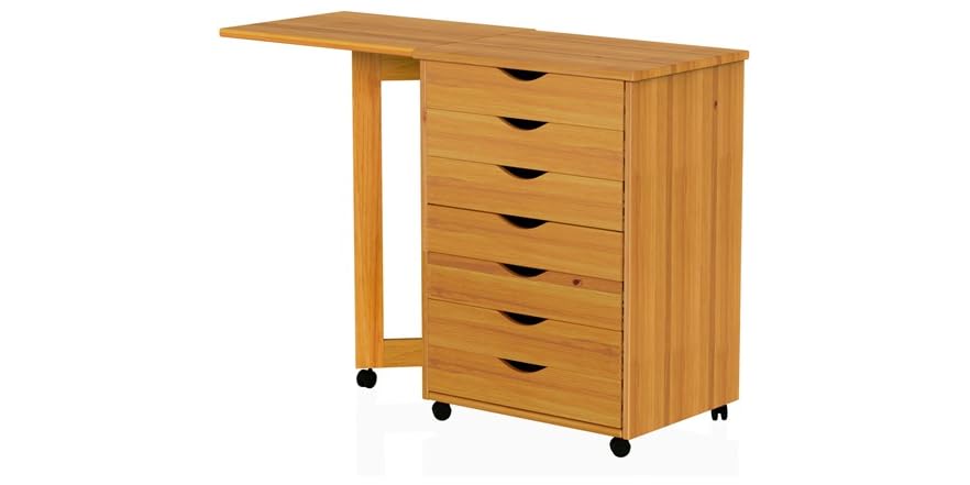 7 Drawer Gate Leg Roll Cart Desk