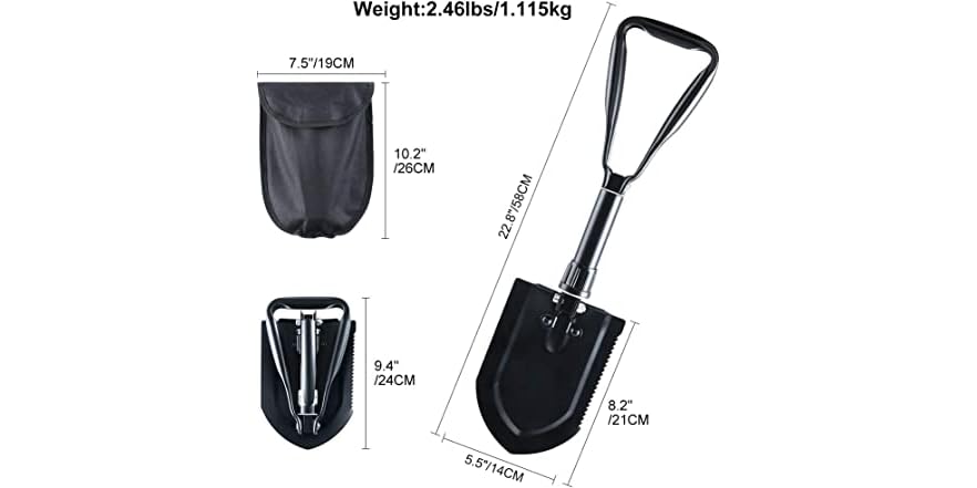 Folding Shovel - Tri-fold Handle with Carry Case, Black
