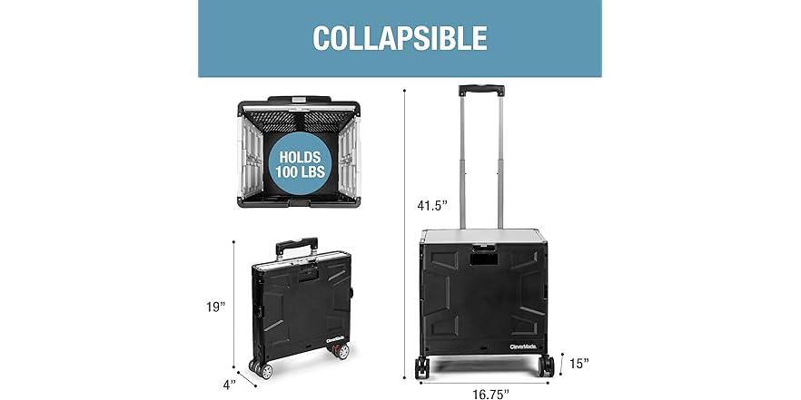CleverMade Collapsible 55L 4-Wheeled Crate w/Lid