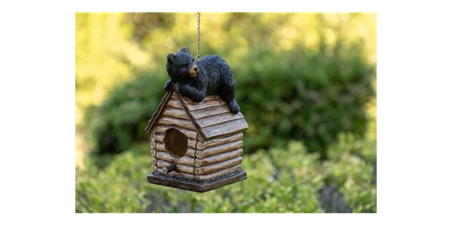 8-in. Bear on Log Cabin Birdhouse