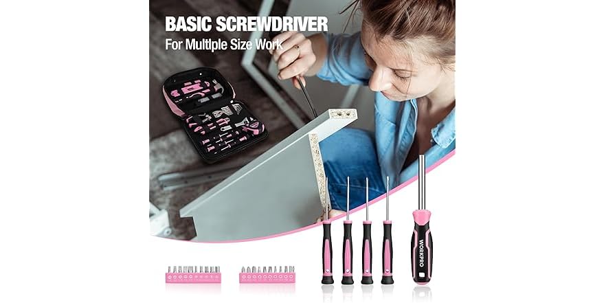 WORKPRO Pink Tool Set - 100 Pieces Pink Tool Kit