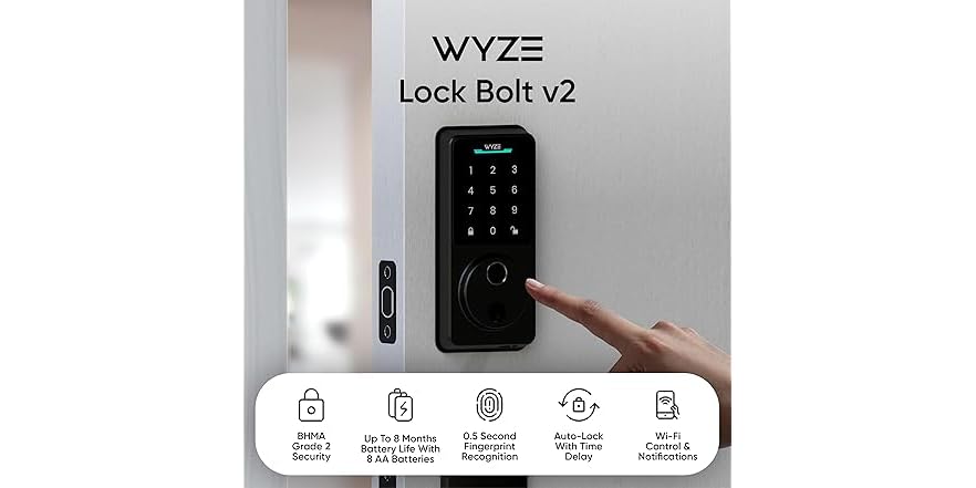 Wyze Auto-Lock Bolt v2, Fingerprint Keyless Lock