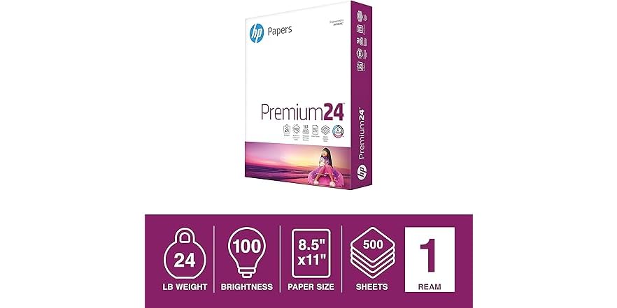 HP Printer Paper | 8.5 x 11 Paper | Premium 24 lb | 1 Ream