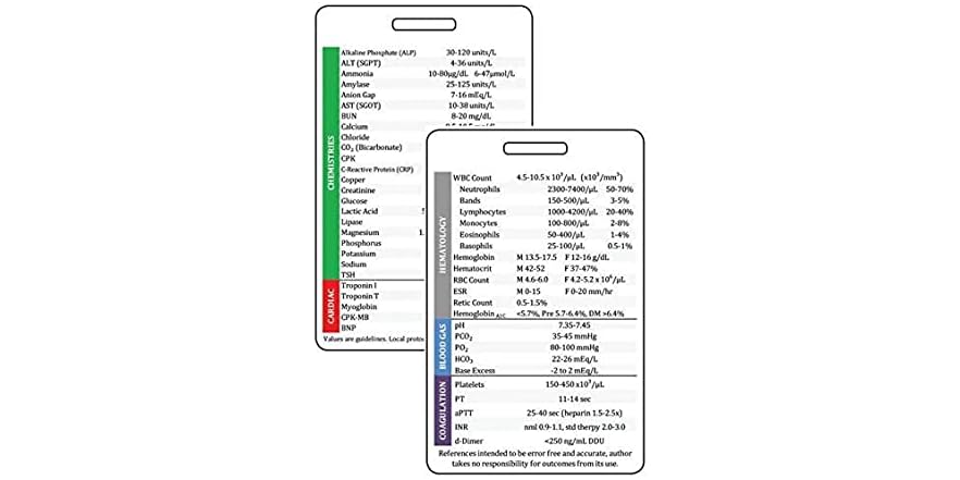 Vertical Lab Values Plastic Badge Card