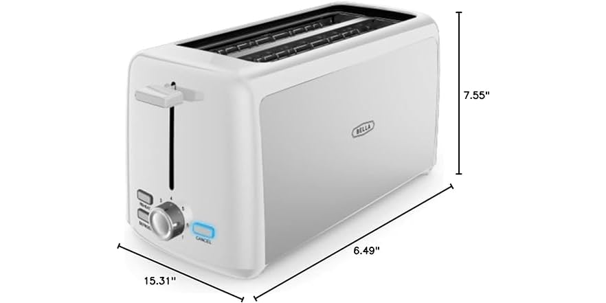 BELLA 4 Slice Long Slot Toaster - White