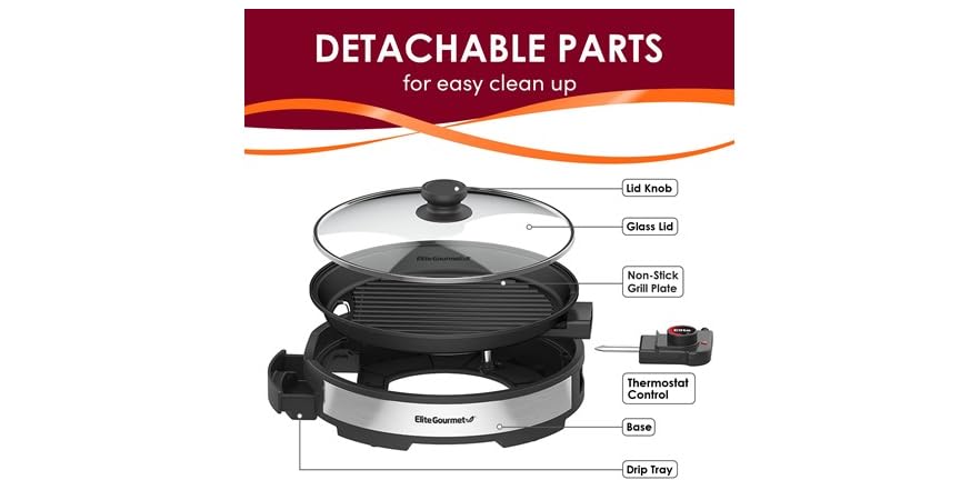 Elite Gourmet 12" Smokeless Electric BBQ Grill