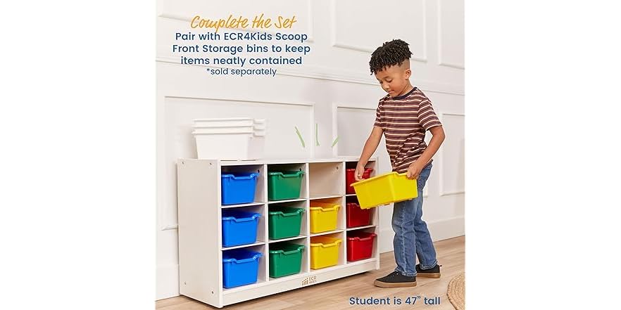 ECR4Kids 12 Cubby Storage Cabinet, White Wash