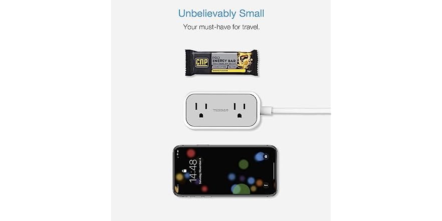 TESSAN 15FT Mini Power Strip (2 Outlets, 3 USB Ports)