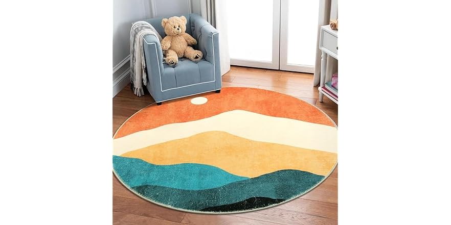 5 ft Washable Abstract Round Rug